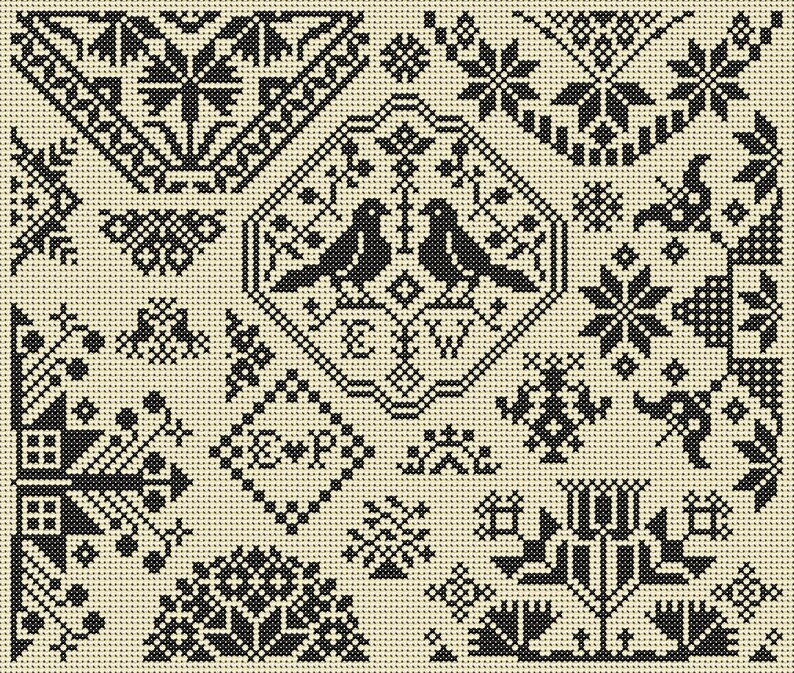 Quaker Cross Stitch Sampler PDF Chart Using Original Quaker Motif ...