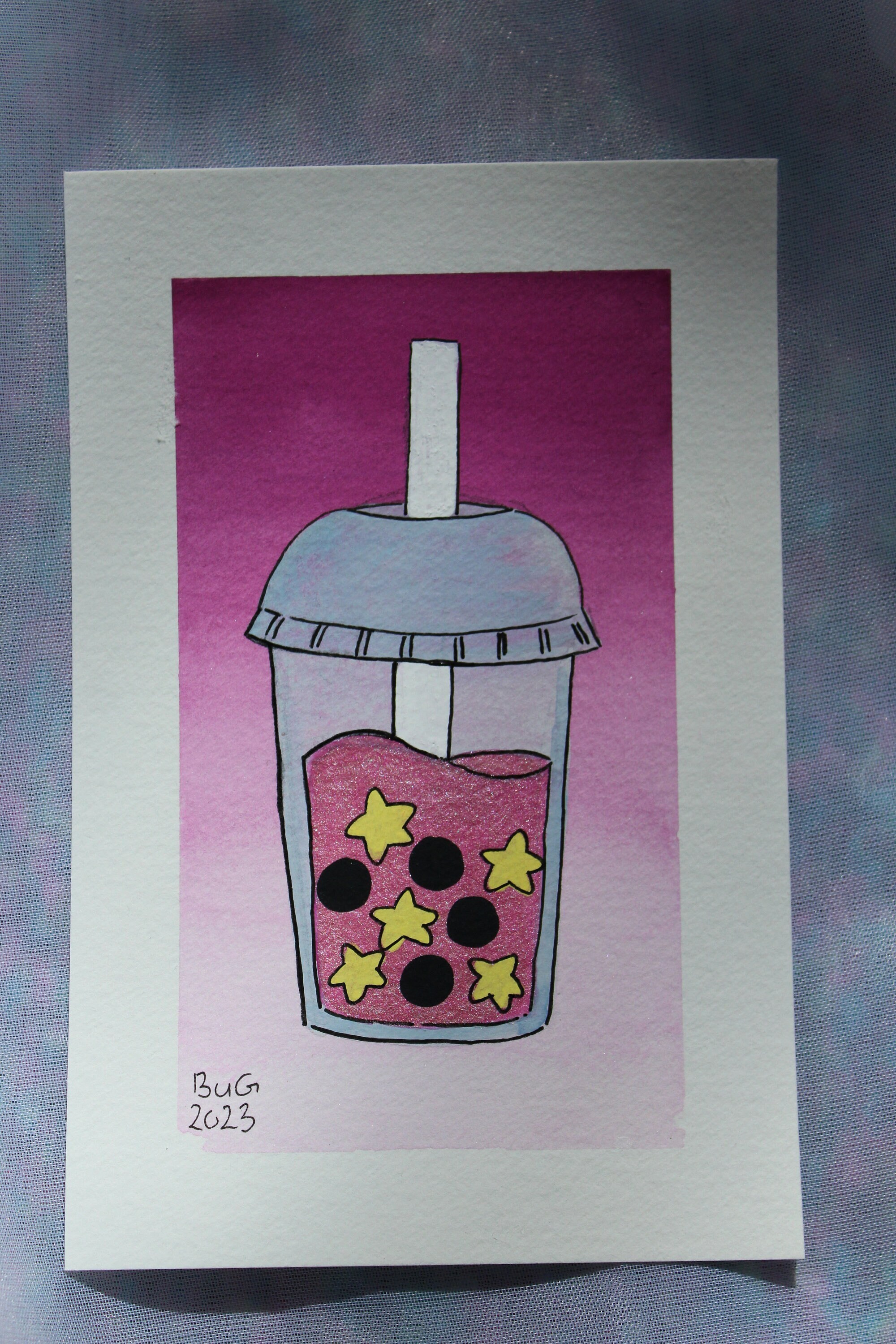 Bubble Tea Star Boba Watercolour Artwork With Shimmer - Etsy