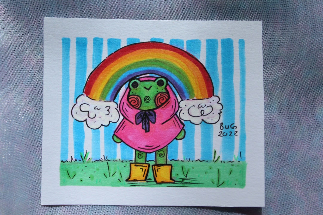 Rainbow Poncho Frog Marker Illustration - Etsy