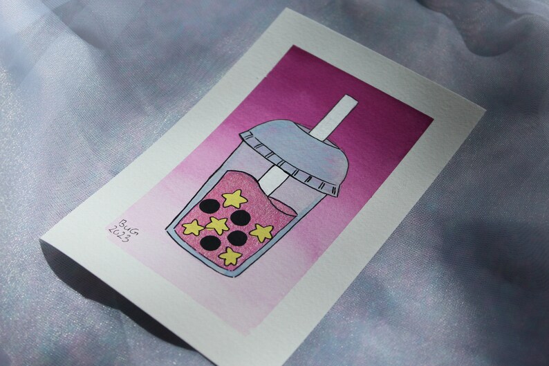 Bubble Tea Star Boba Watercolour Artwork With Shimmer - Etsy