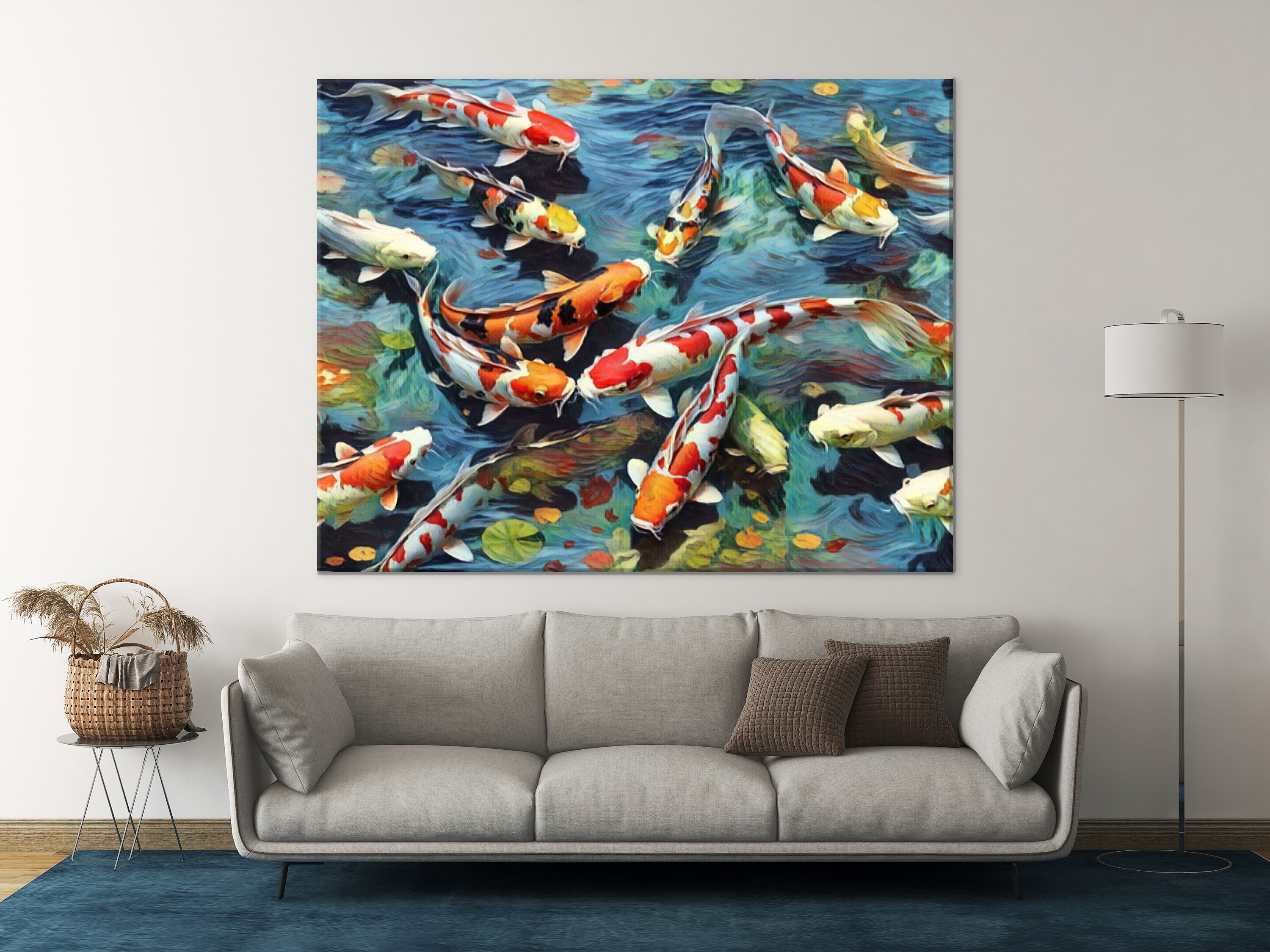 Koi Fish Painting, Large Japandi Art, Koi Fish Decor, Japanese Koi Fish ...