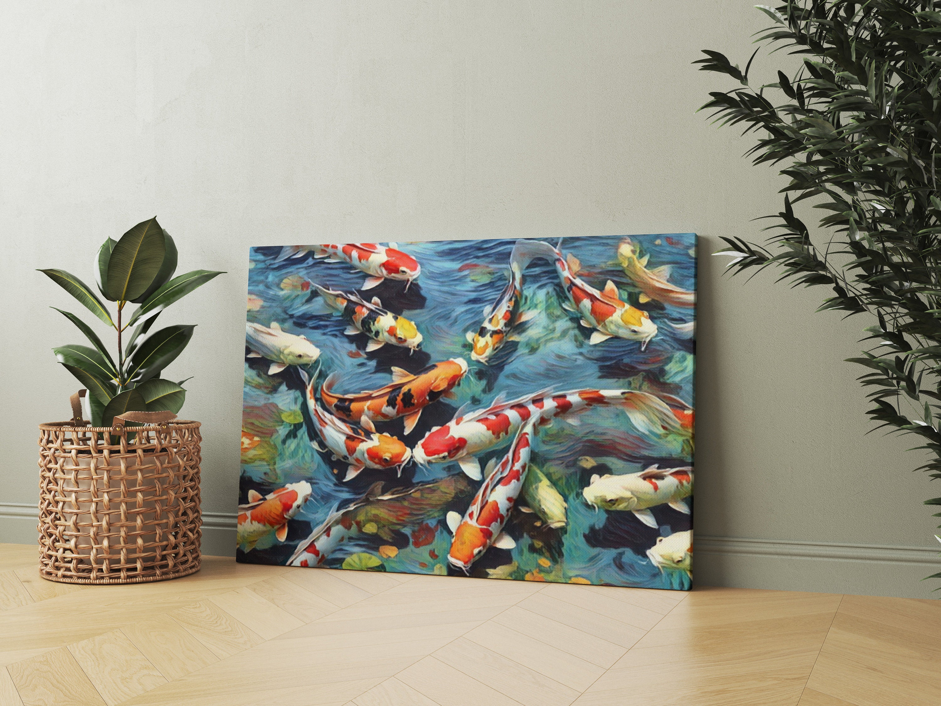 Koi Fish Painting, Large Japandi Art, Koi Fish Decor, Japanese Koi Fish ...