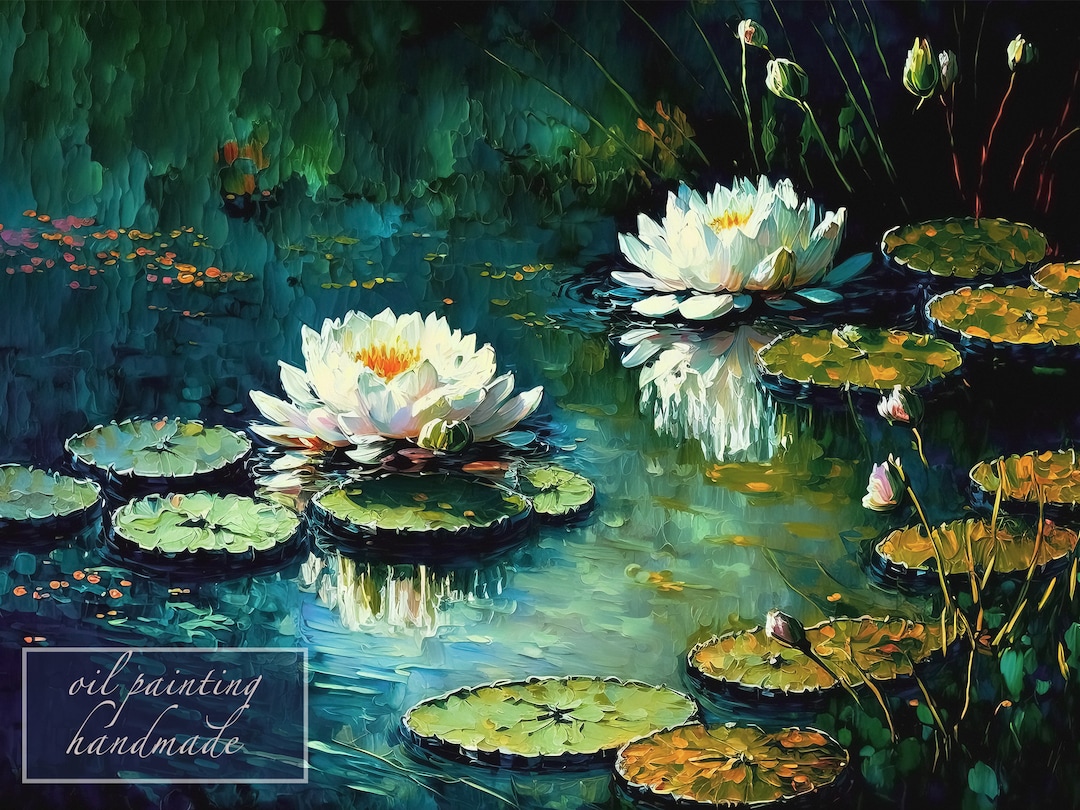 Lotus Wall Art Painting, White Lotus Wall Decor, Water Lilies Painting ...