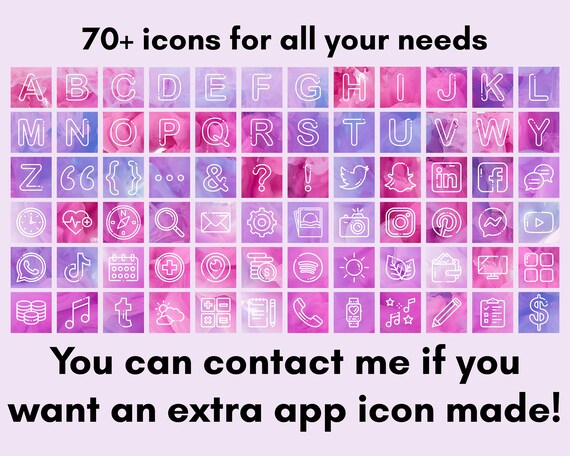 50+ total icons Blue and pink iPhone icons Digital Drawing ...