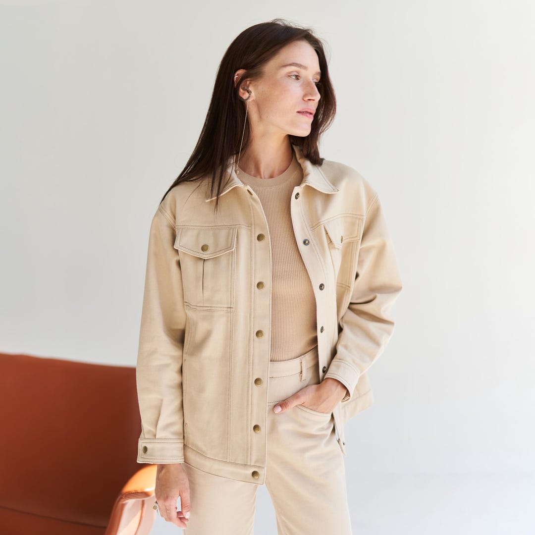 Beige Denim Jacket With Pockets | Ladies Stylish Beige Premium Quality ...