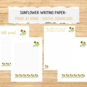 Sunflower Writing Paper Digital Download to Instantly Print - Etsy