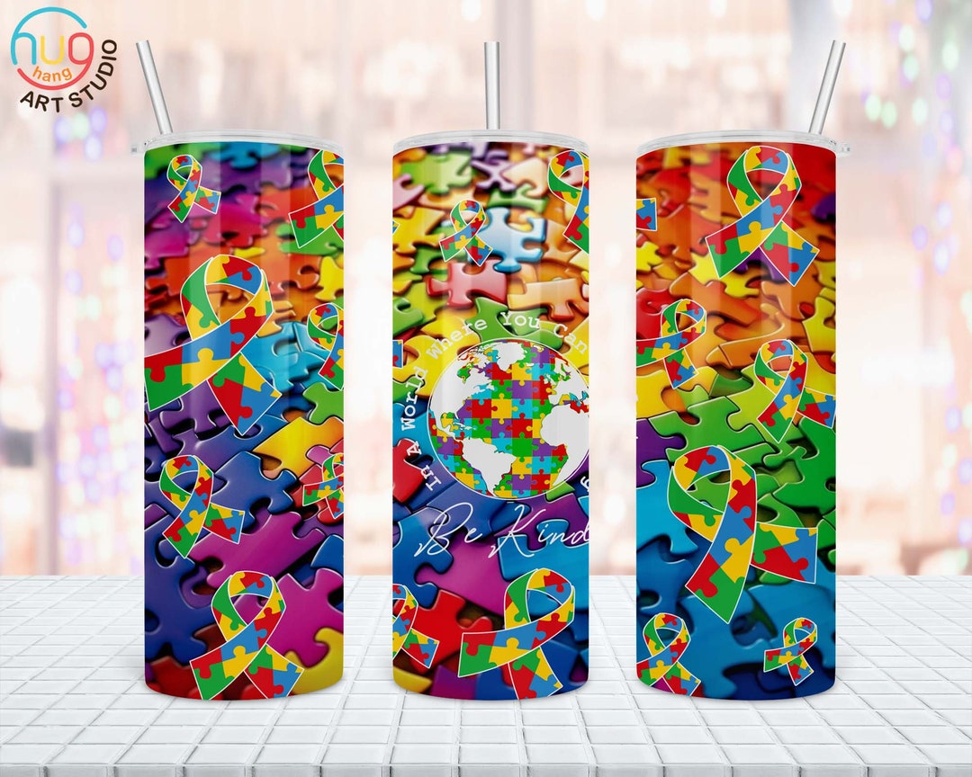 Autism Awareness Puzzle 20oz Skinny Tumbler, Autism Month Tumbler With ...