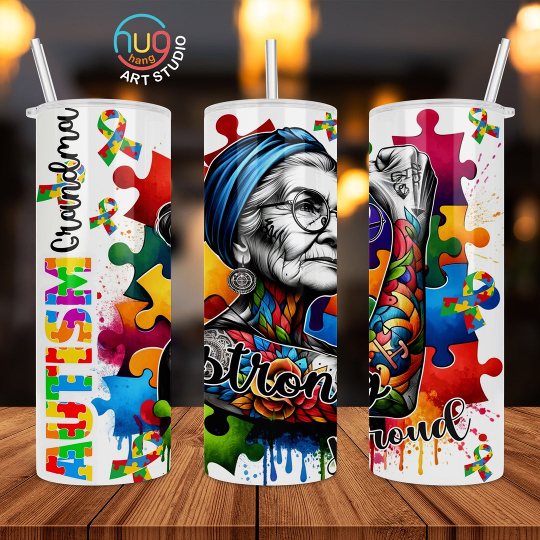 Proud Autism Grandma Tumbler Wrap, Autism Awareness 20 Oz Skinny ...