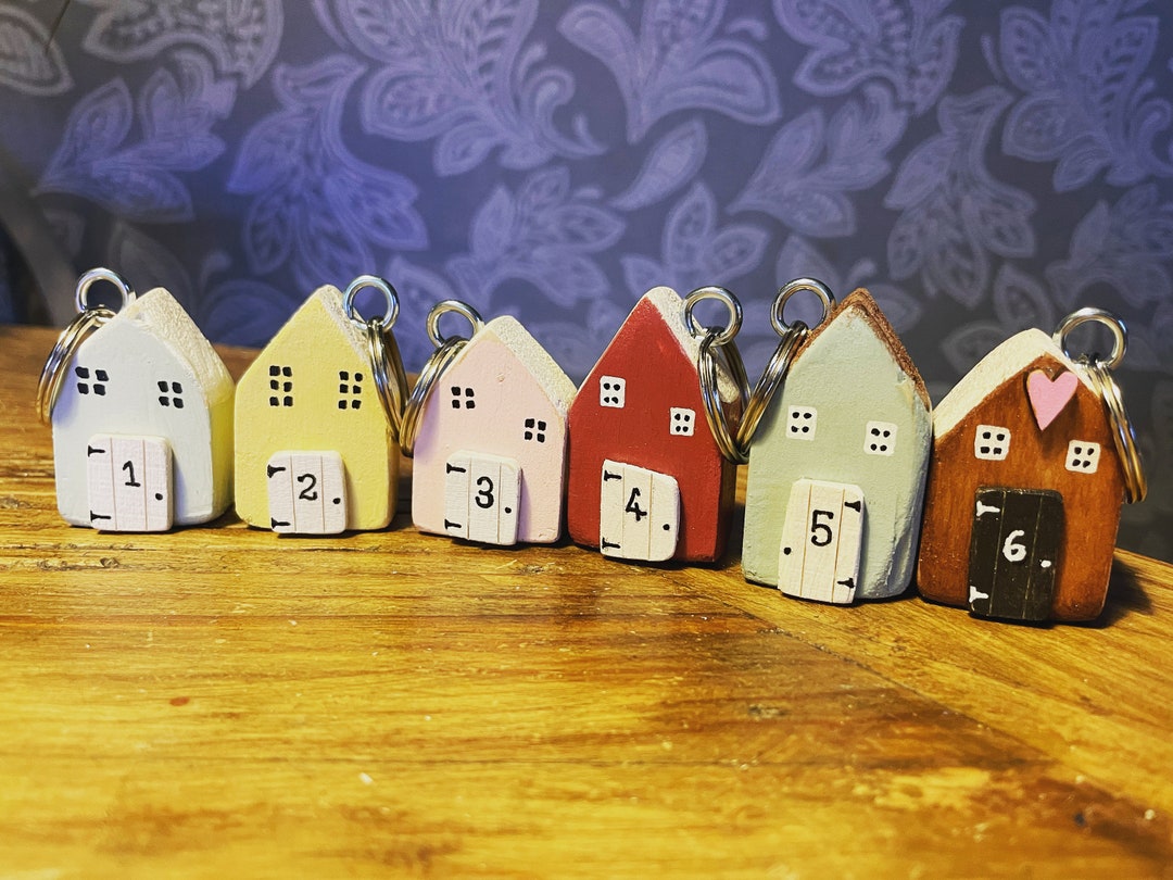 Little Wooden House Key Ring, Key Fob, Handmade Personalised New Home ...