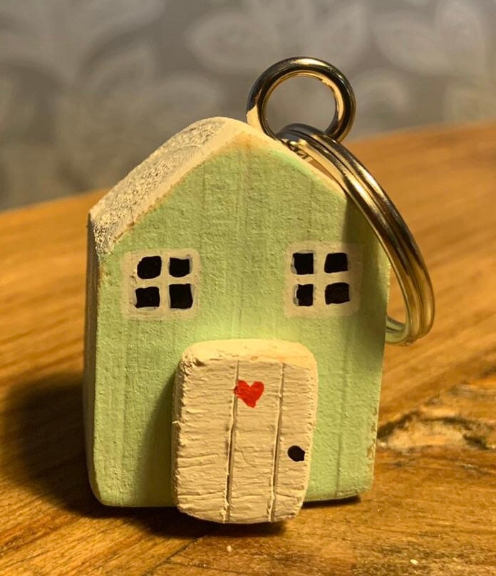Little Wooden House Key Ring, Key Fob, Handmade Personalised New Home ...
