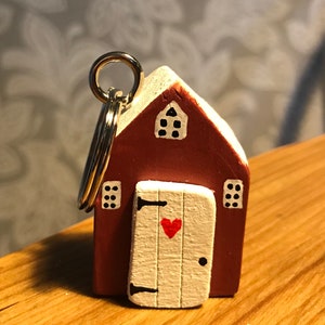 Little Wooden House Key Ring, Key Fob, Handmade Personalised New Home ...