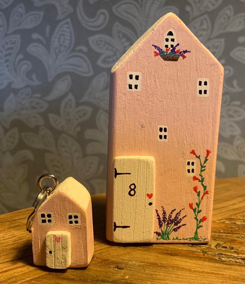 Little Wooden House Key Ring Key Fob Handmade Personalised | Etsy