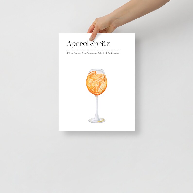 Bar Cart Aperol Spritz Art Print | Cocktail Art Decor Poster Minimalist ...