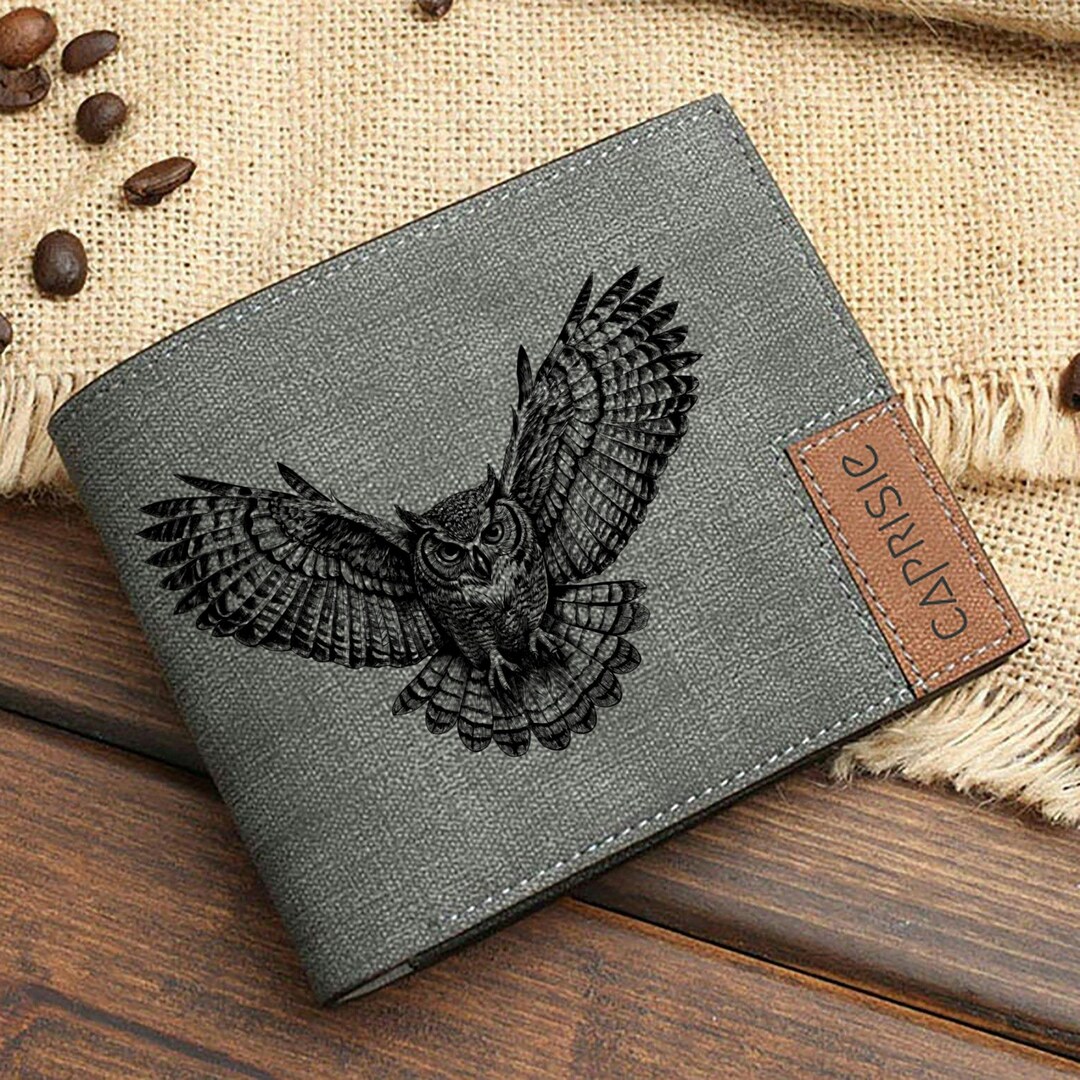 Majestic Owl Engraved Wallet Flying Owl Wallet for Men & Women ...