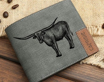 Longhorn Leather Tooled Wallet - Etsy