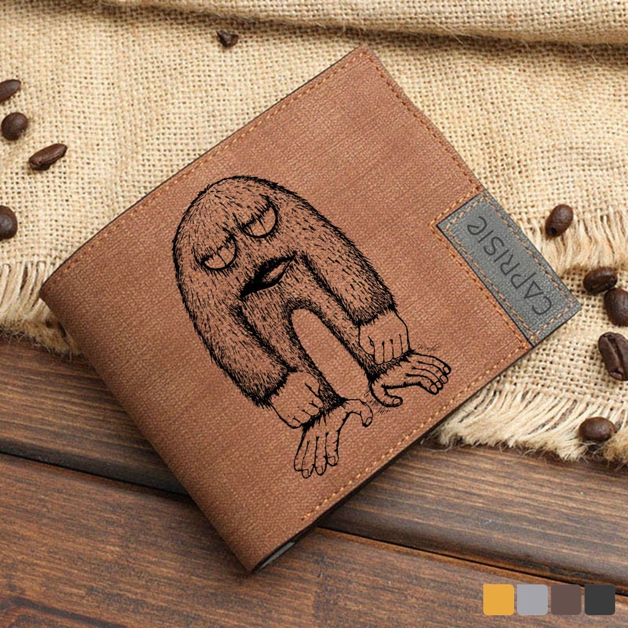 Sad Monster Design Wallet for Men & Women Funny Sad Furry Monster Gift ...
