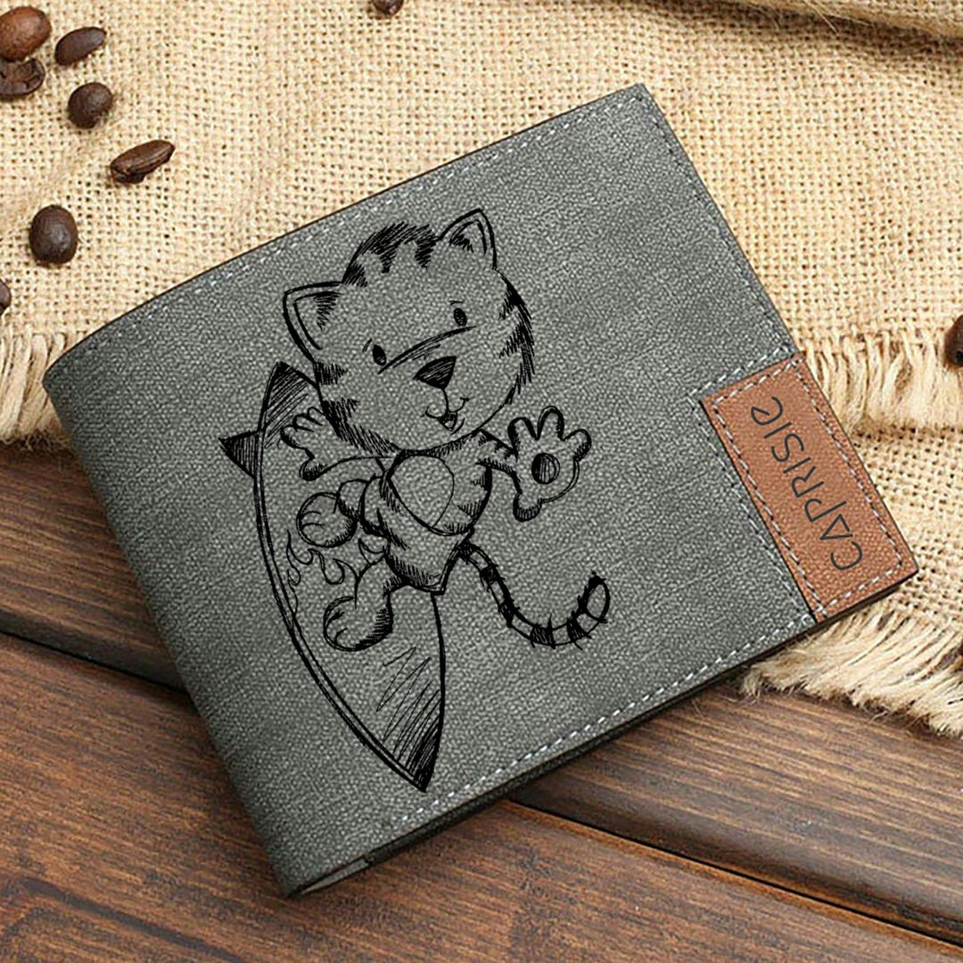 Surfing Tiger Engraved Wallet Cute Animal Mens & Womens Wallet Beach ...