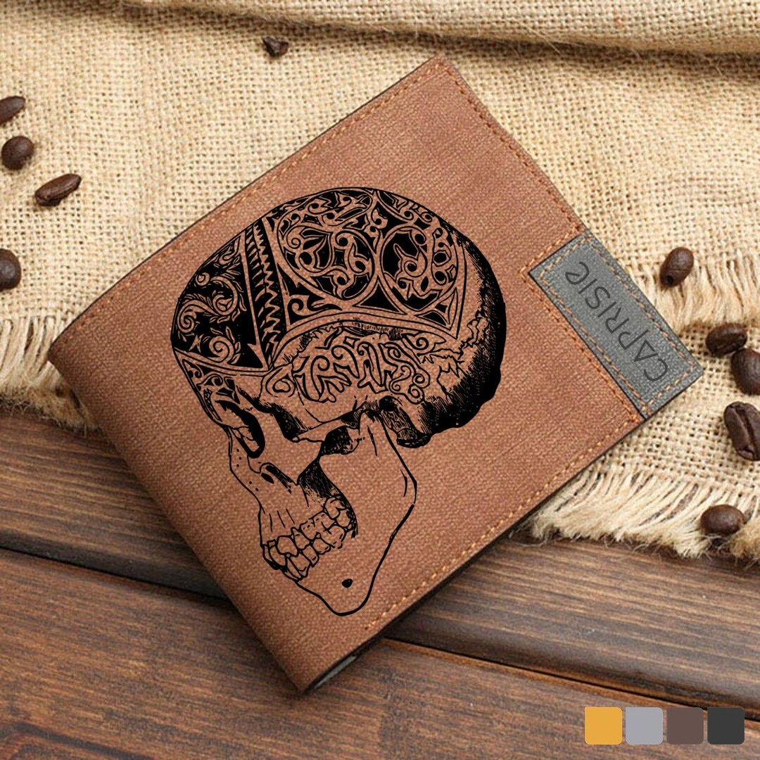 Borneo Decorated Skull Design Wallet for Men & Women Human Skull Trophy ...