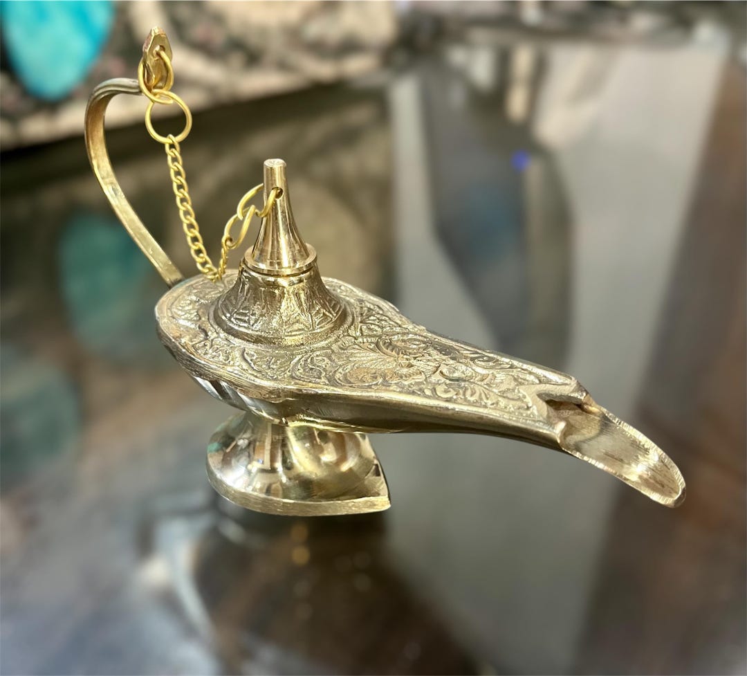 Aladdin Aladin Genie Oil Pure Brass Amazing Lamp 100% Authentic Vintage ...
