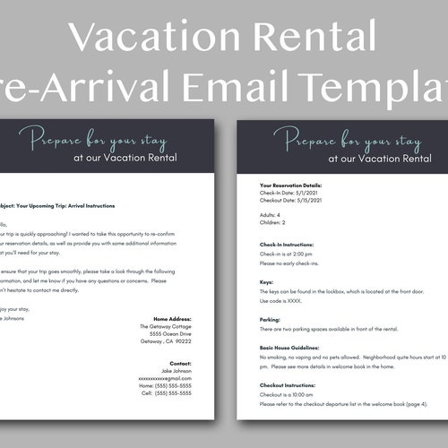 Vacation Rental Pre-arrival Email Template Edit Online With - Etsy