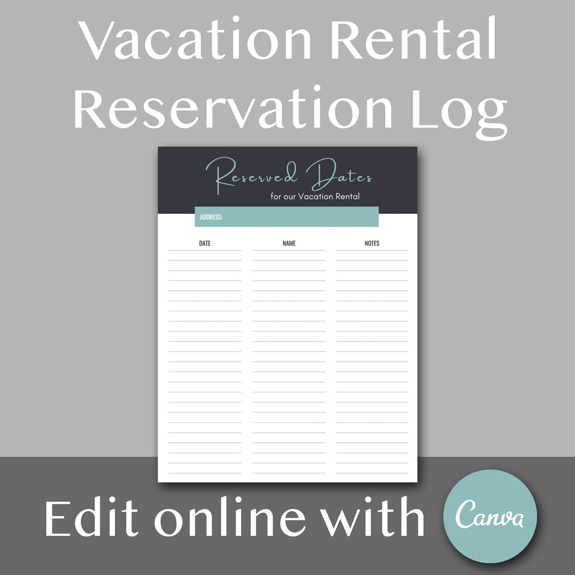 Vacation Rental Reservation Log - Edit Online With Canva, Printable ...