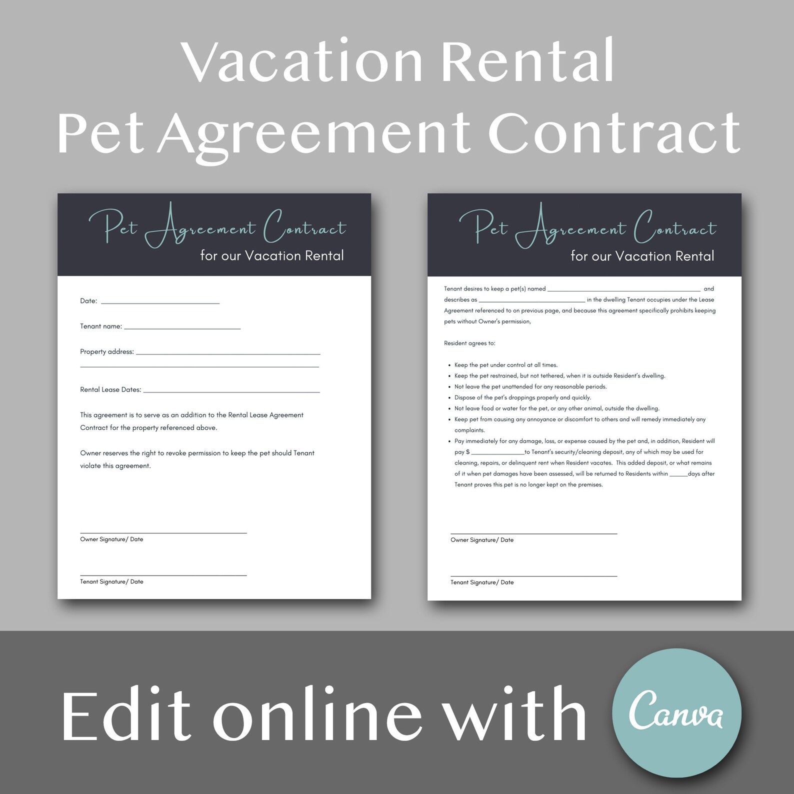 Vacation Rental Pet Agreement Contract - Edit Online With Canva ...