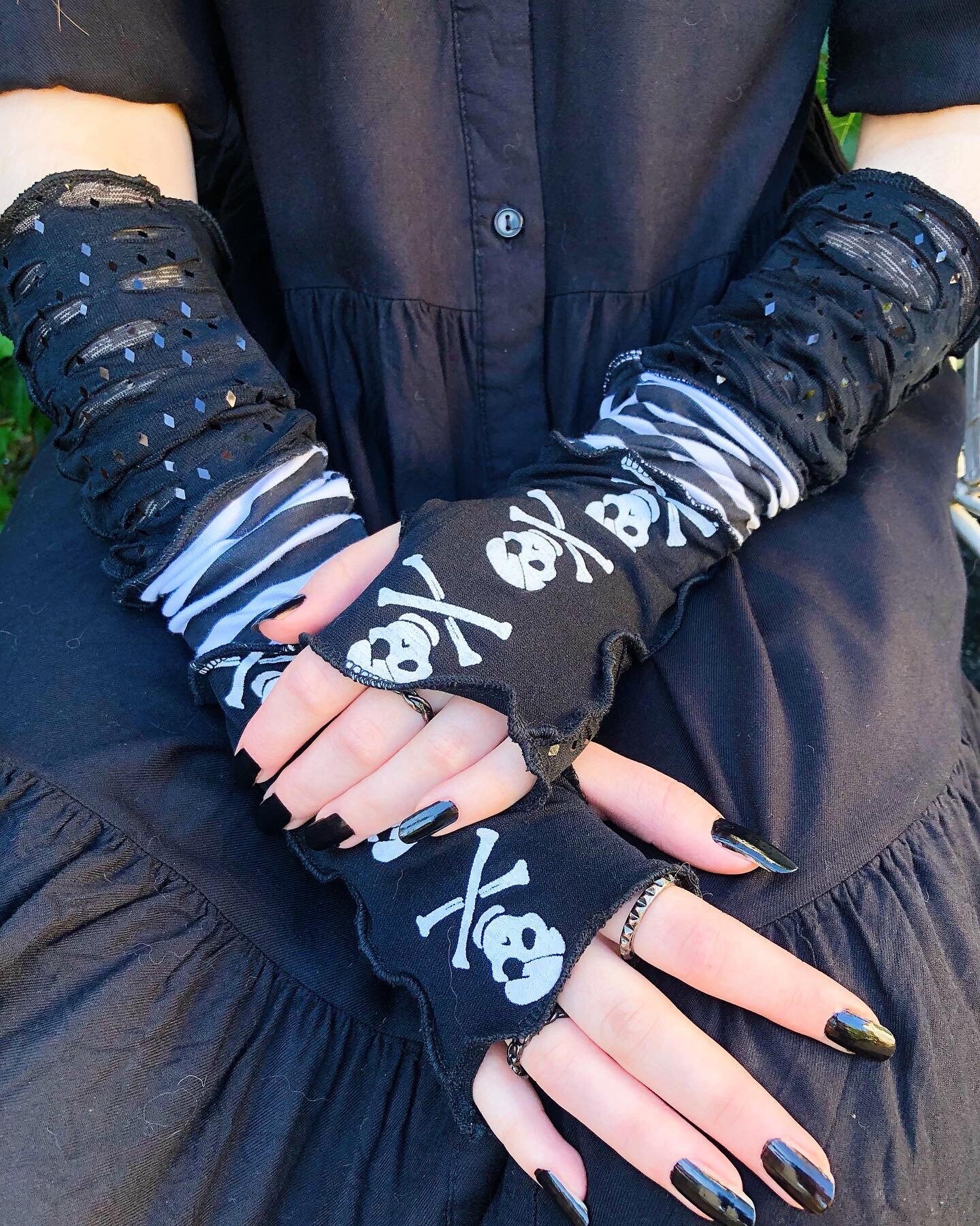 Goth Arm Sleeves Handmade Long Length Mesh Bats Stripy - Etsy UK