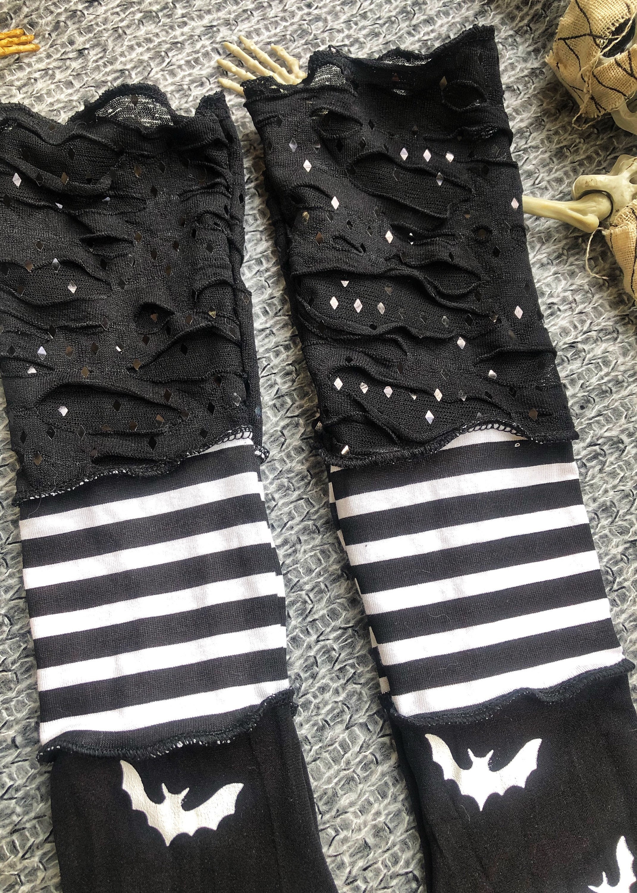 Goth Arm Sleeves Handmade Long Length Mesh Bats Stripy - Etsy UK