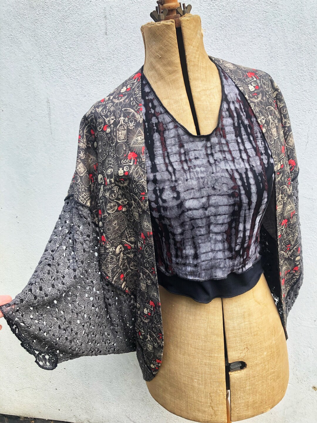 Gothic Shrug, Witchy Goth, Occult Print, Crochet Knit, Handmade, Dark ...