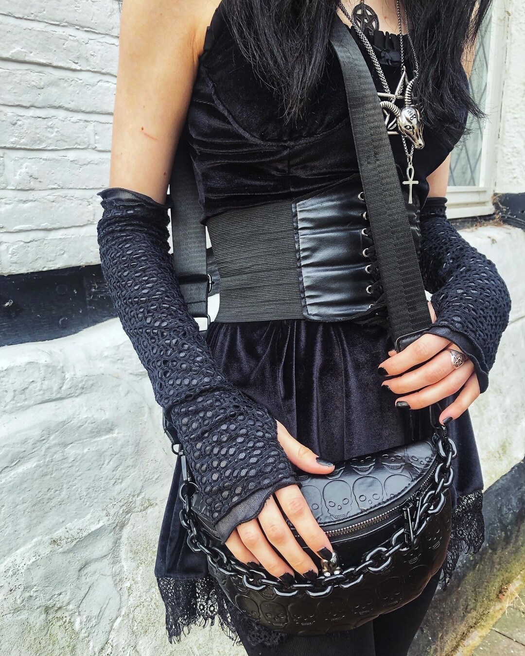 Goth Arm Warmers, Fingerless Gloves, Handmade, Long Length, Lace Gloves ...