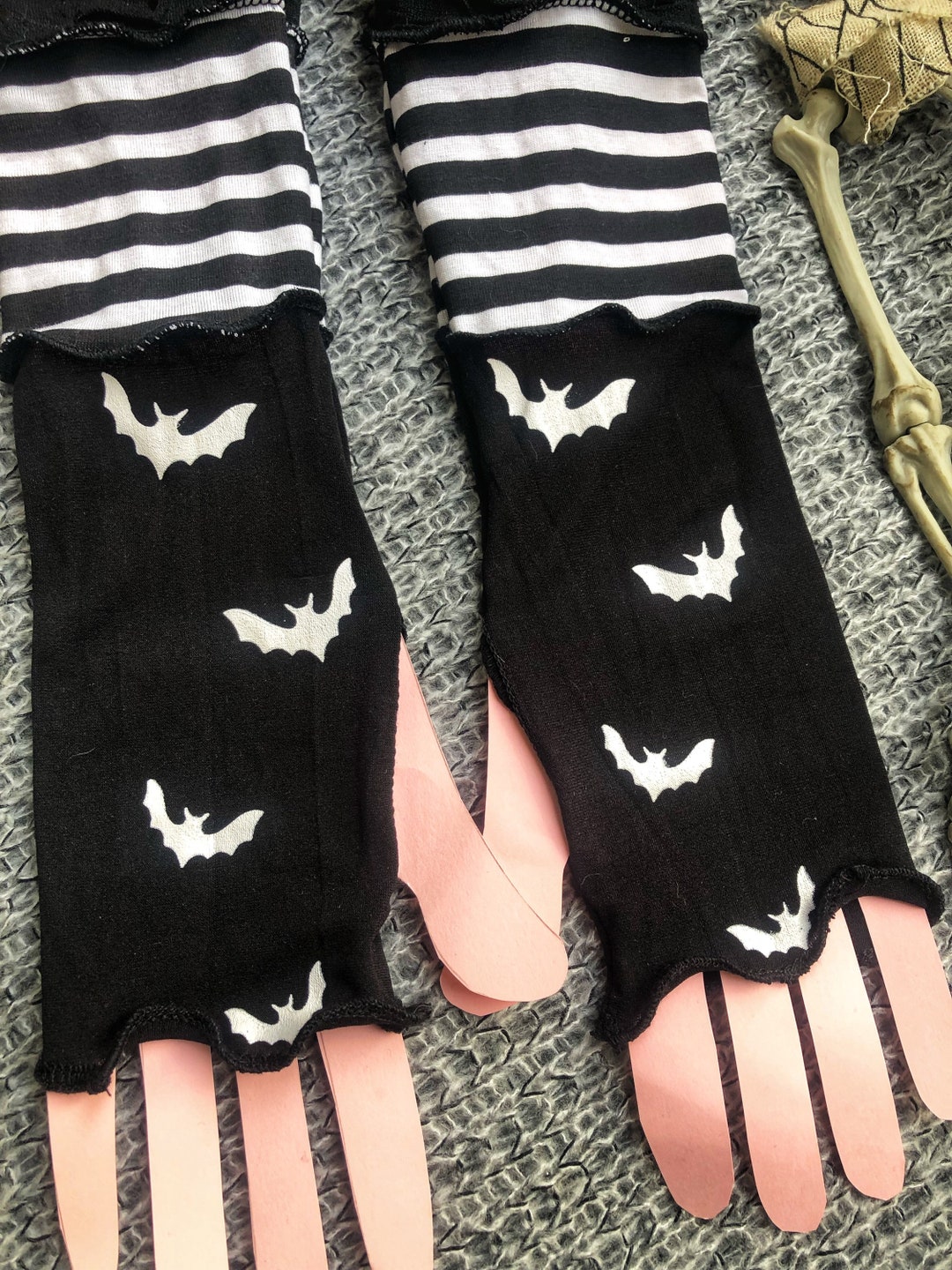 Goth Arm Sleeves Handmade Long Length Mesh Bats Stripy - Etsy UK