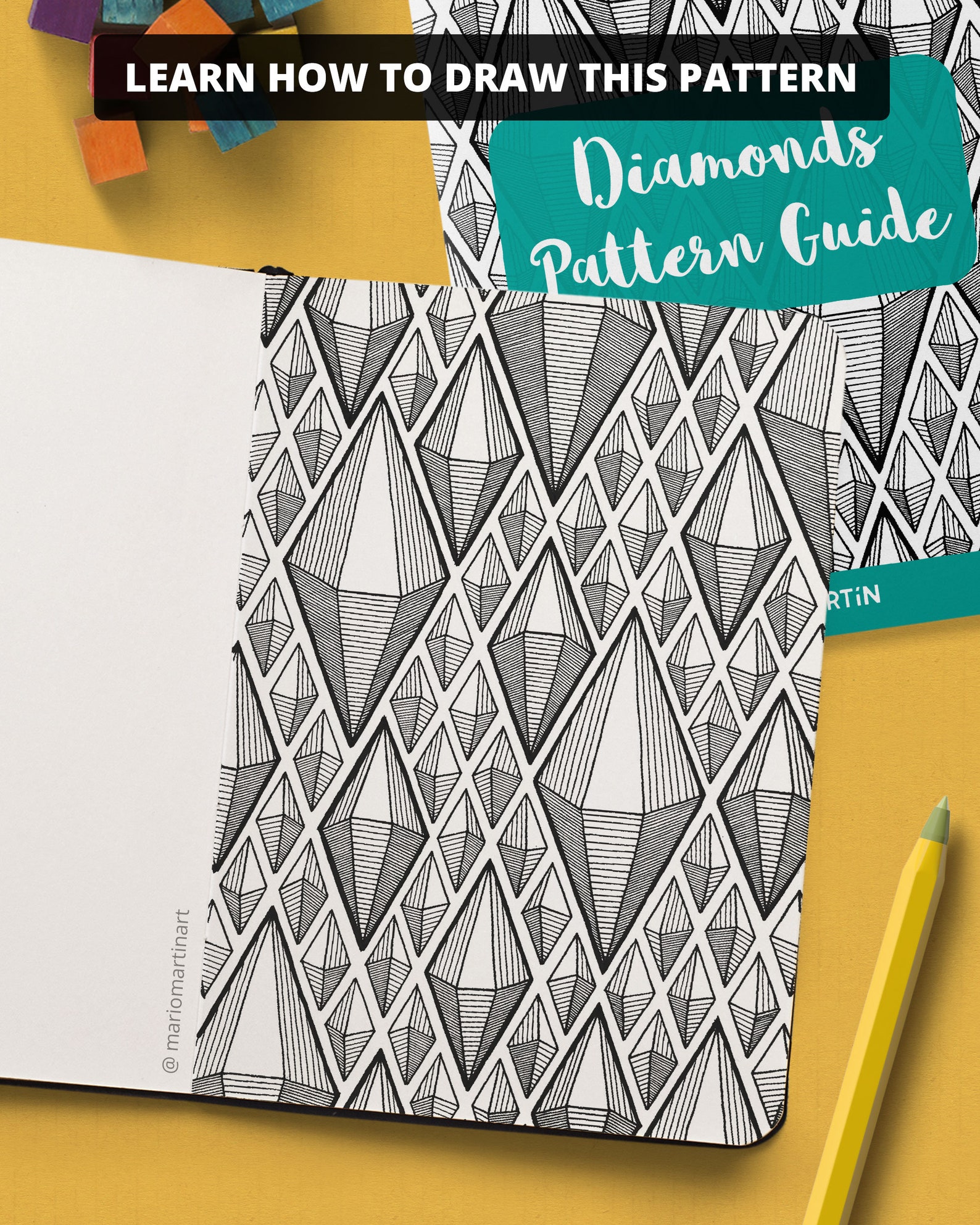 DIAMONDS Pattern Drawing Guide | How to Draw Geometric Patterns | Step ...