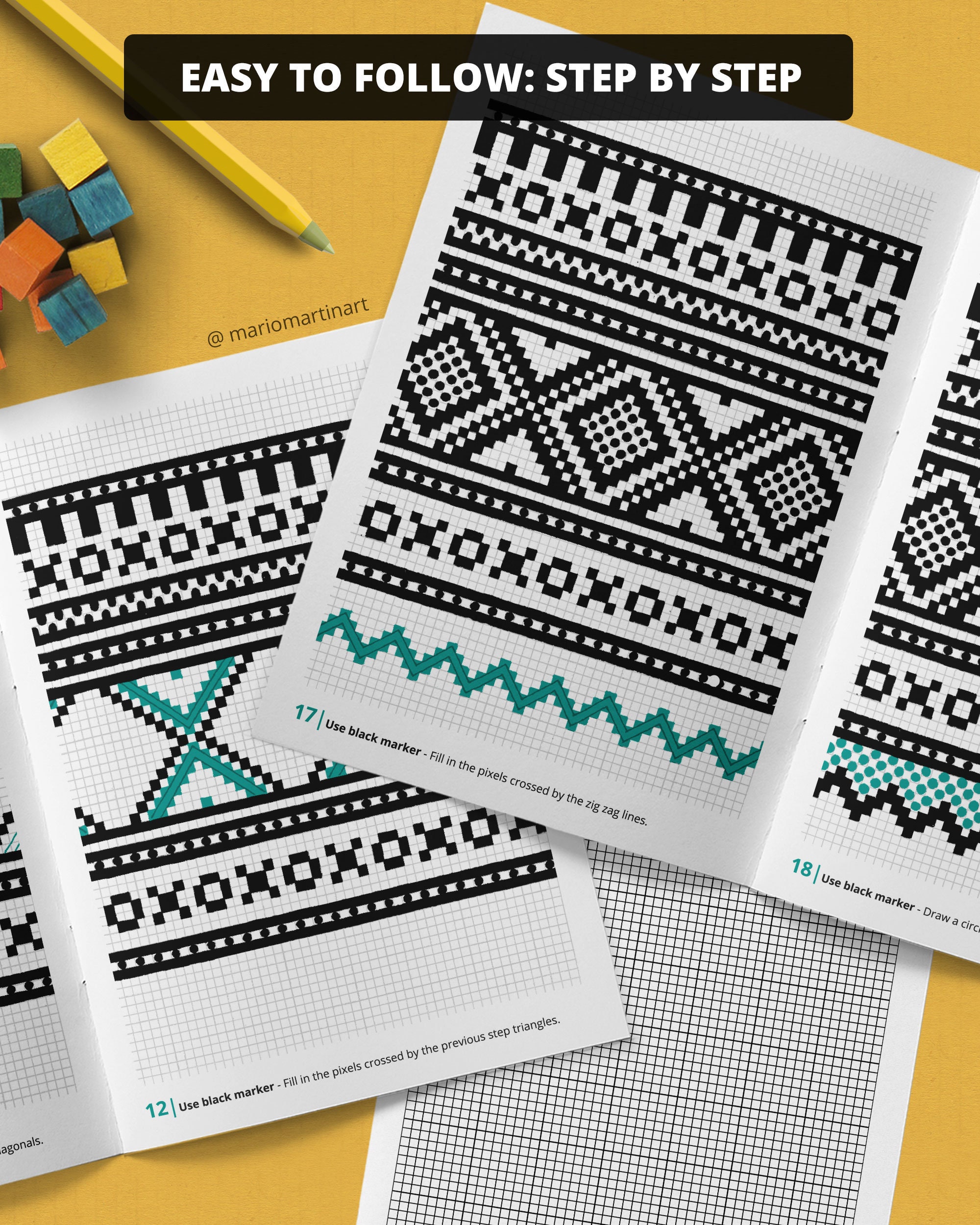 SCANDINAVIAN Marius Pattern Drawing Guide How to Draw Geometric Patterns Step by Step Tutorial ...