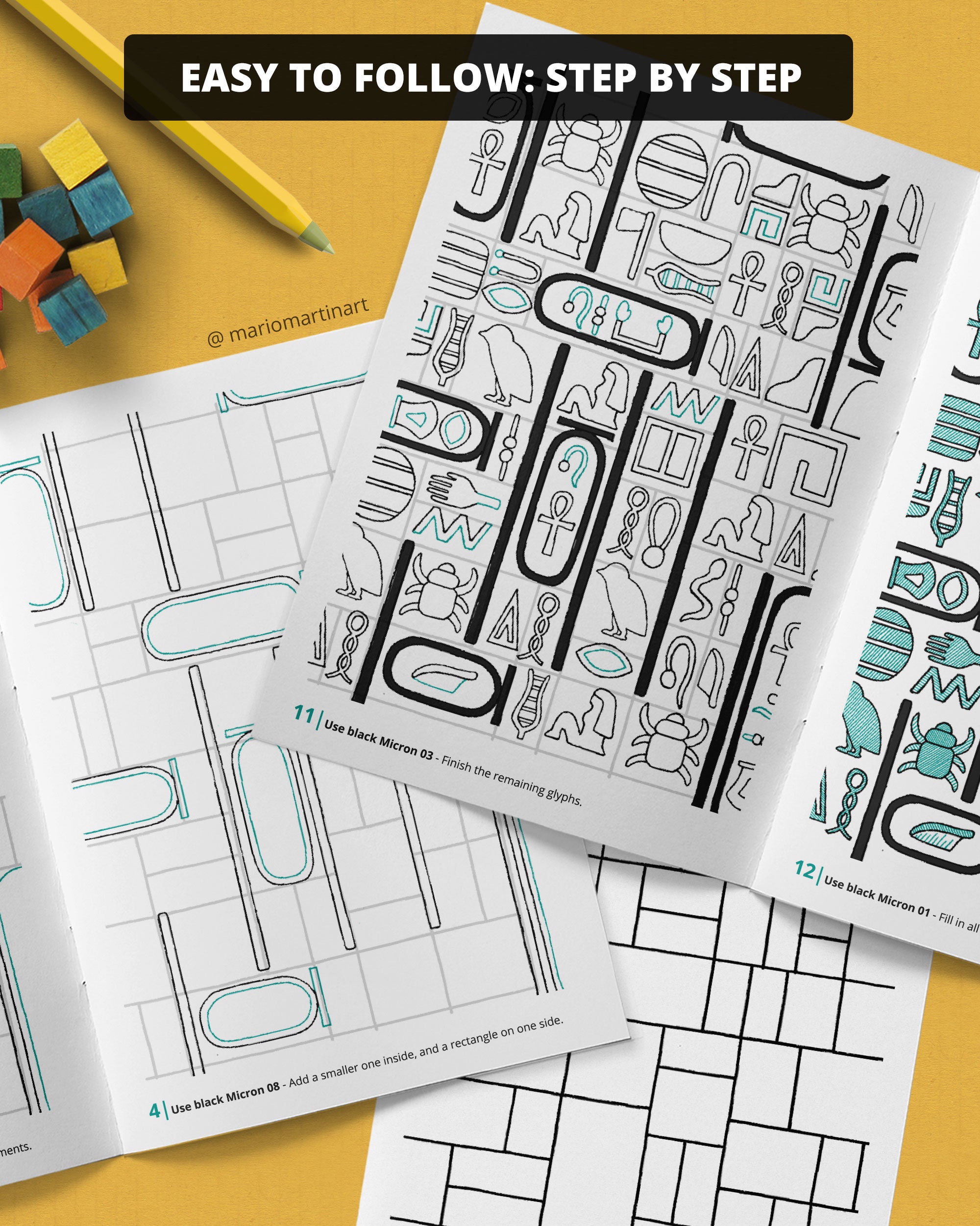 HIEROGLYPHS Pattern Drawing Guide | How to Draw Egyptian Patterns ...