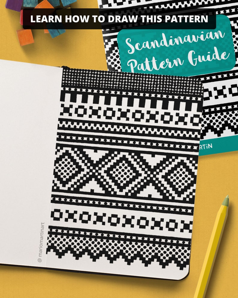 SCANDINAVIAN Marius Pattern Drawing Guide How to Draw Geometric Patterns Step by Step Tutorial ...