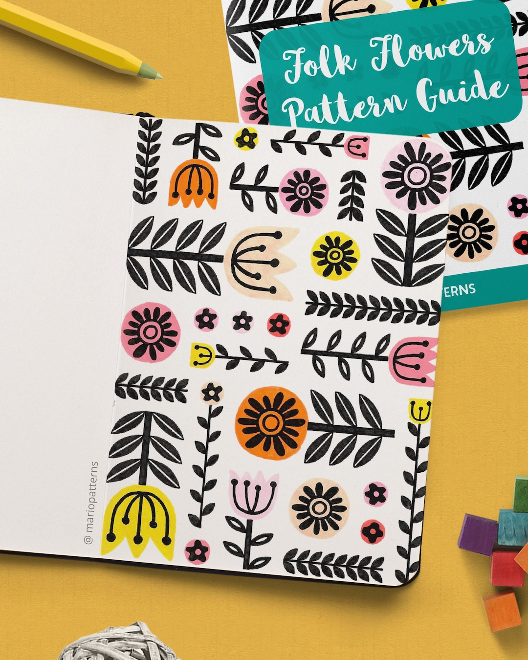 FOLK ART FLOWERS Pattern Drawing Guide | How to Draw Floral Patterns ...