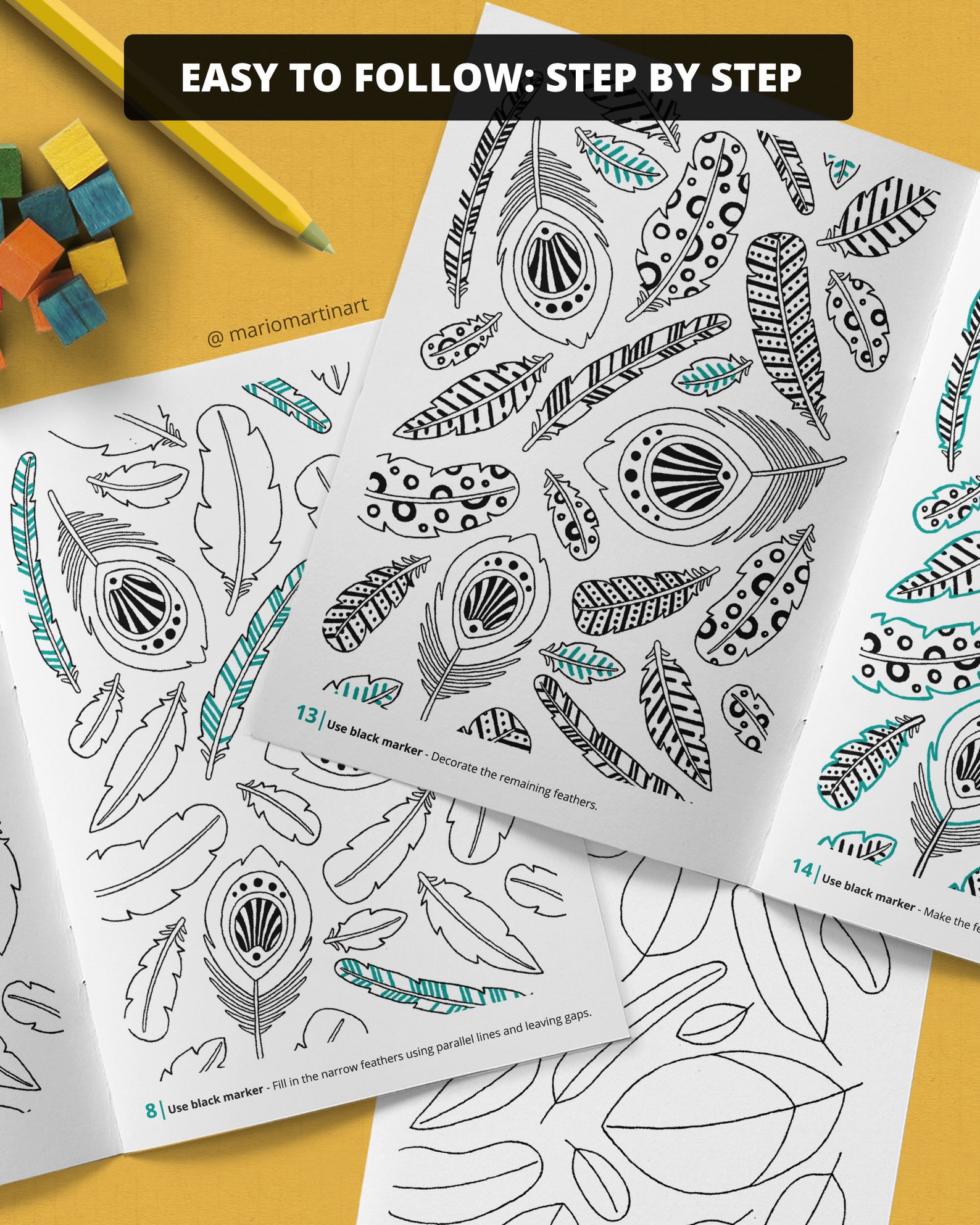 FEATHERS Pattern Drawing Guide | How to Draw Animal Patterns | Step by ...