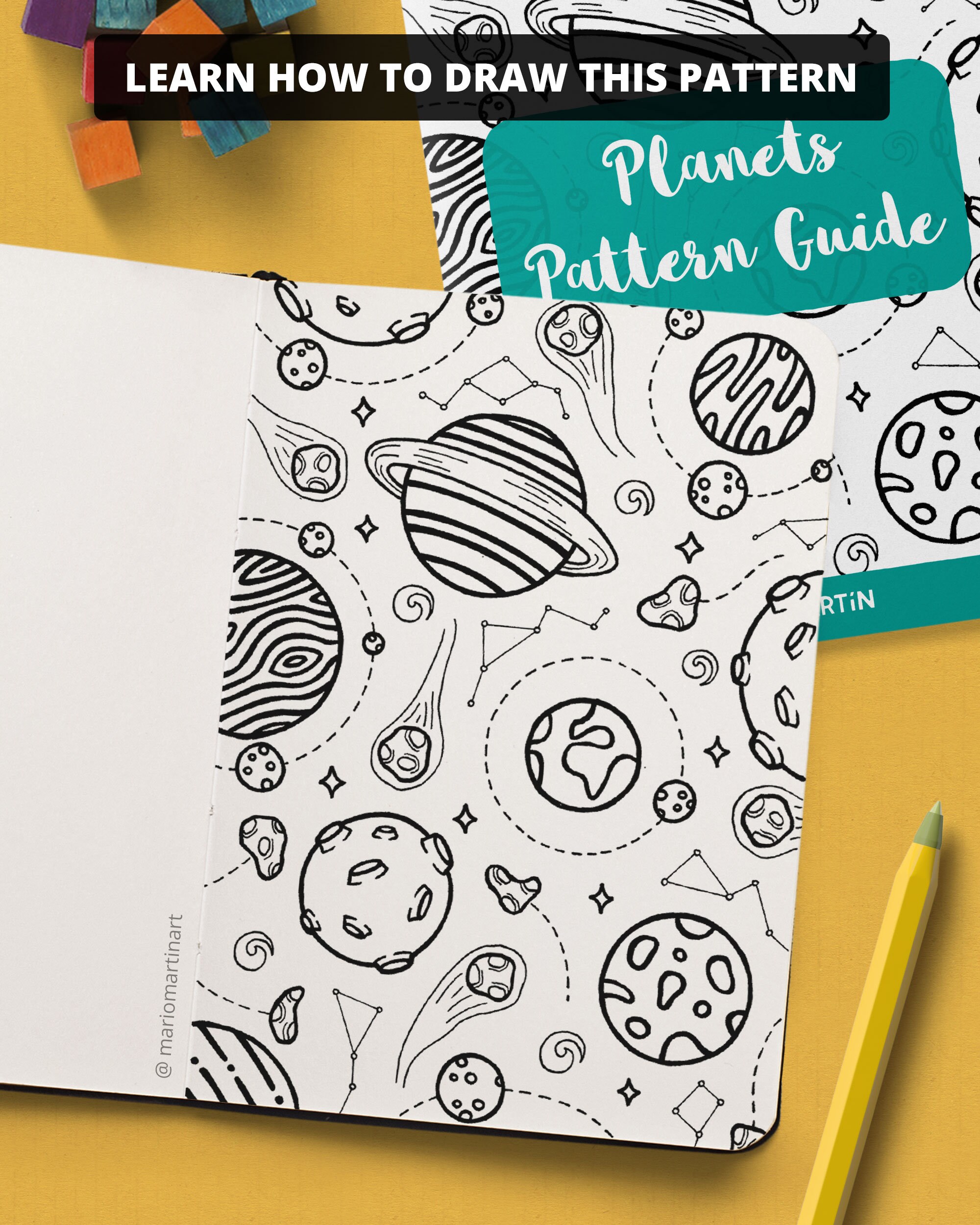 PLANETS Pattern Drawing Guide How to Draw Space Patterns Doodle ...