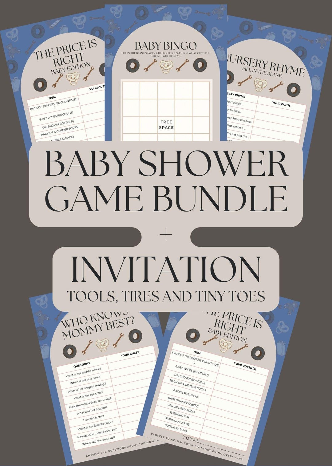 Mechanic Baby Shower Invitation & Games: Tools, Tires, Tiny Toes ...