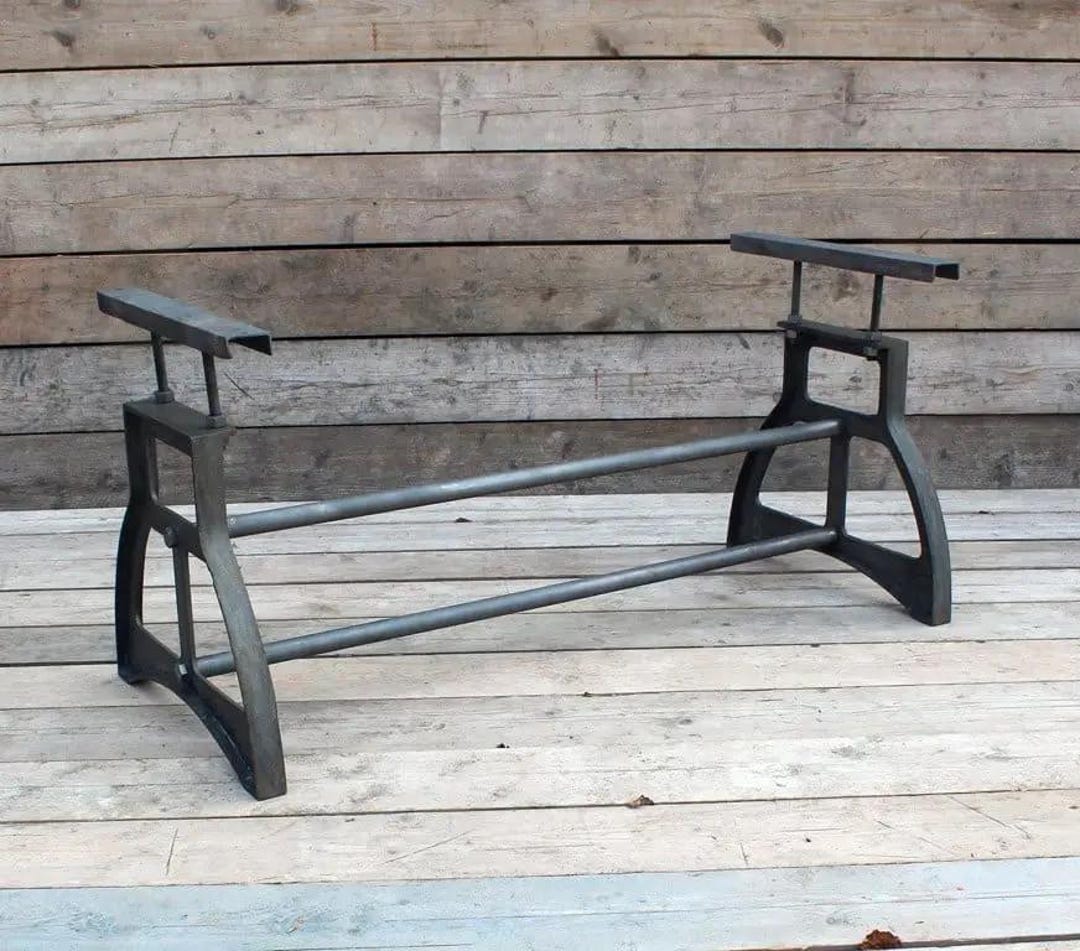 FORÉT Elvington Height Adjustable Cast Iron Vintage Raw Steel A Frame Bench Dining Desk Table ...