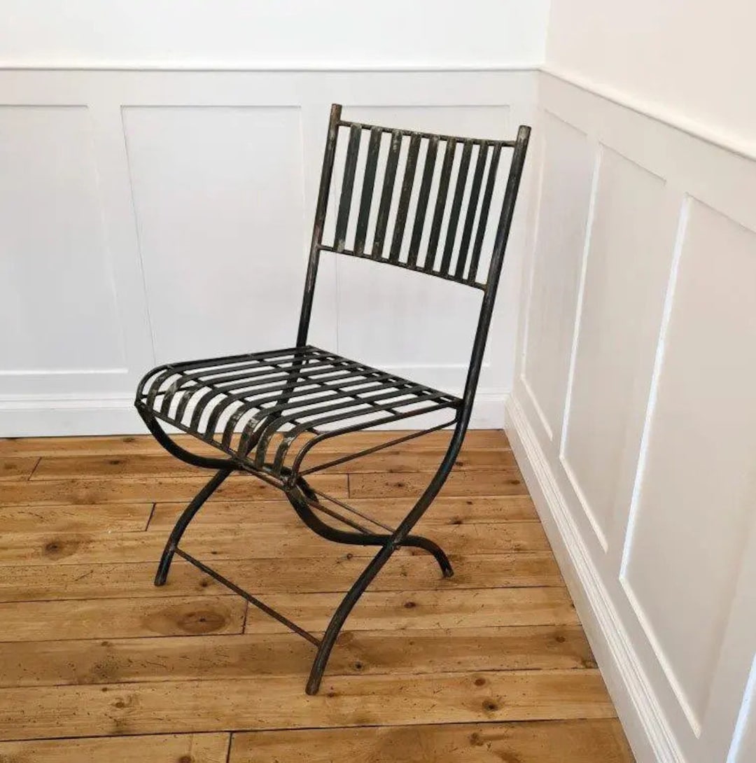 FORÉT Rustic Antique Iron Steel Berkeley Vintage Outdoor Folding Chair ...