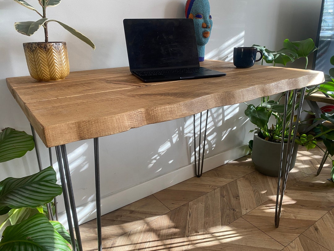 Forêt Angled Live Edge Industrial Rustic Hairpin Leg Desk Table ...