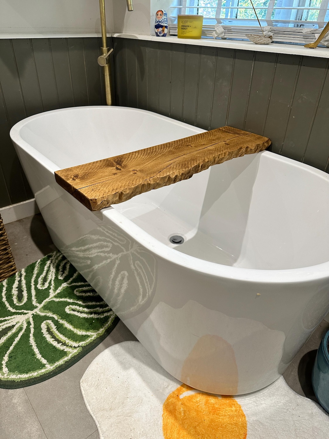 FORÊT Live Edge Rustic Solid Wood Chunky Scaffold Simple Bath Shelf ...