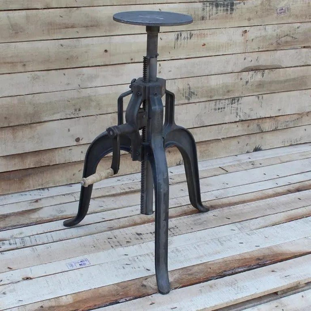 FORÉT Jameson Height Adjustable Cast Iron Pedestal Leg Central Support Vintage Raw Steel Frame ...