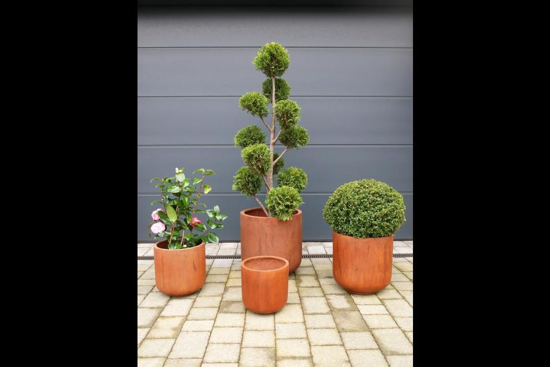 FORÉT Rounded Terracotta Brown Set of 4 Clay Plant Pots Industrial ...
