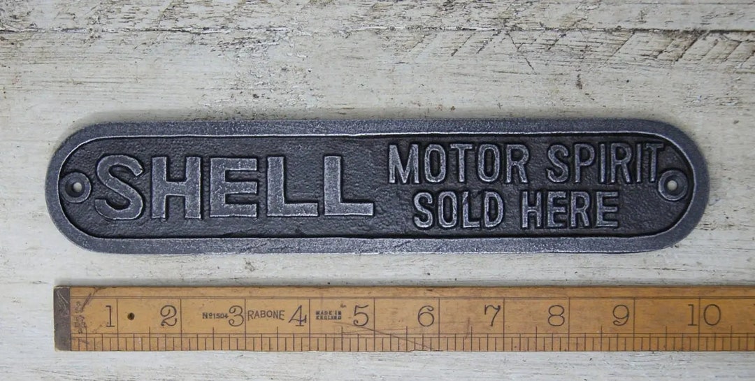 FORÉT SHELL Motor Spirit Garage Shed Sign Rustic Antique Iron Hand ...