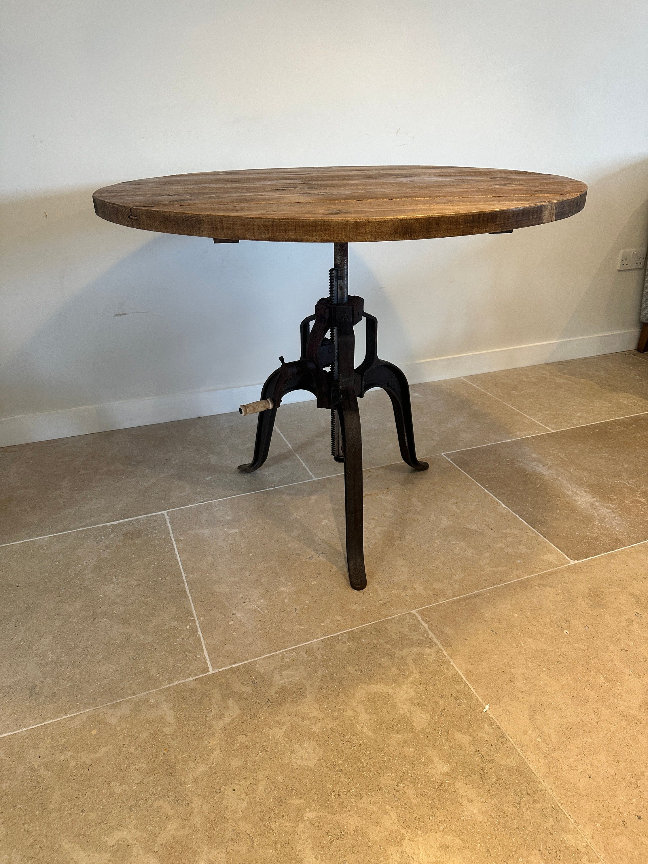 FORET Jameson Adjustable Height Crank Rustic Circle Solid Wood Chunky ...