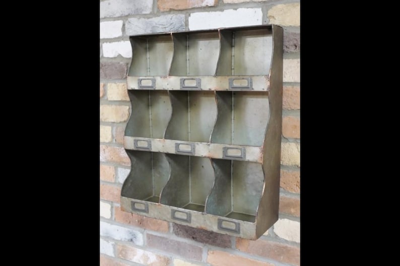 LEIDEN Industrial Tiered Vintage Cubby Unit Rustic Steel Wall Storage ...
