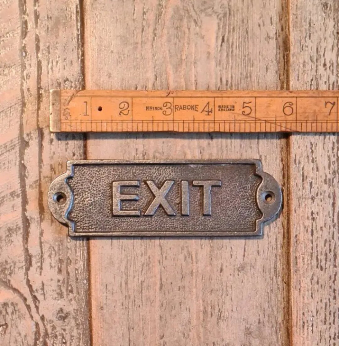 FORÉT Exit Sign Rustic Antique Iron Hand Forged Label Plaque Vintage ...