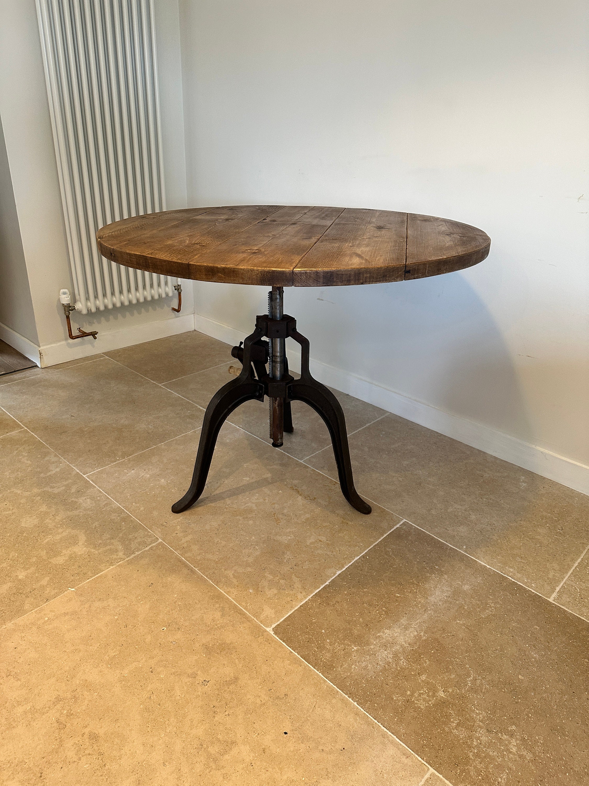 FORET Jameson Adjustable Height Crank Rustic Circle Solid Wood Chunky ...